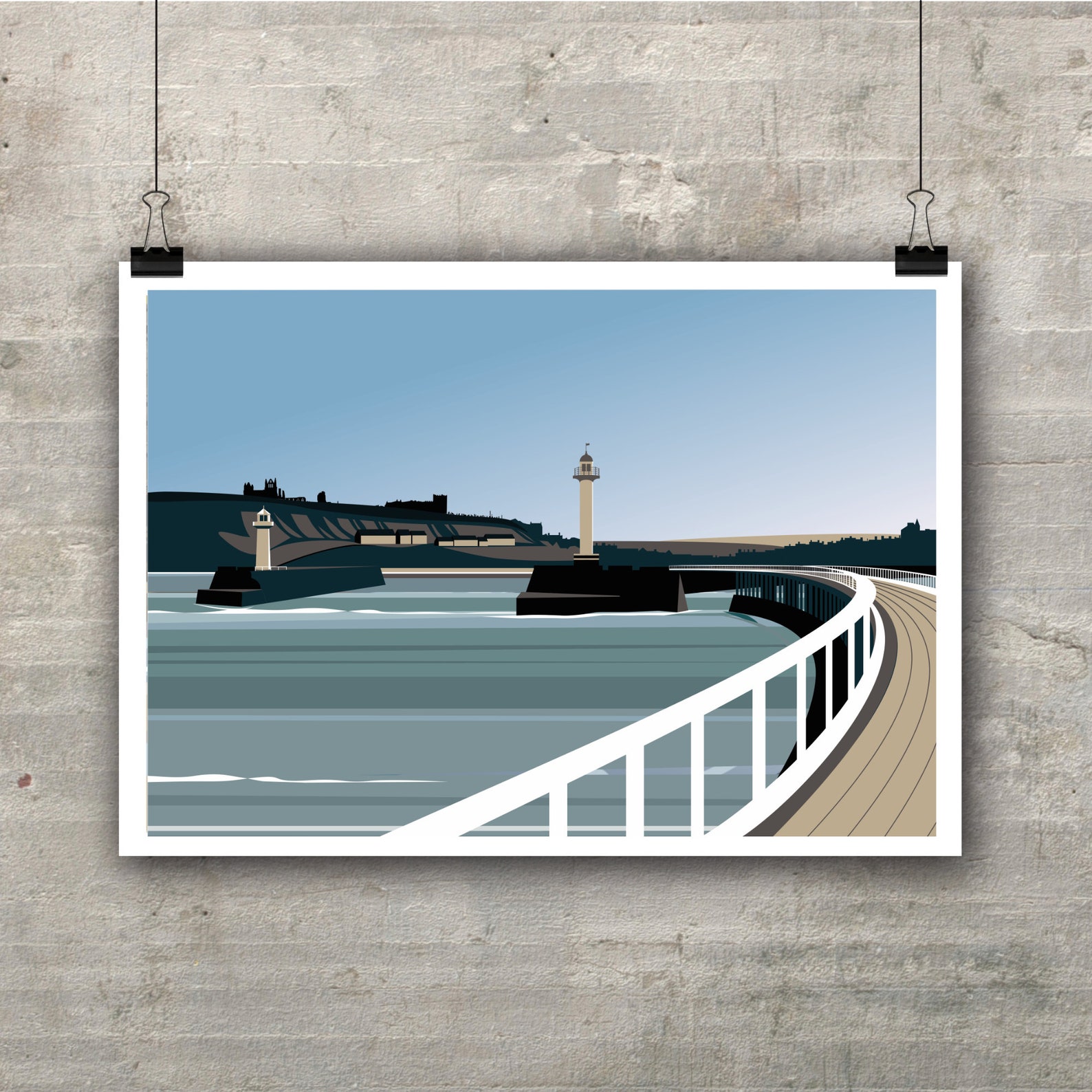WHITBY ABBEY & PIERS - A3 Yorkshire Coast. Signed Limited Edition ...