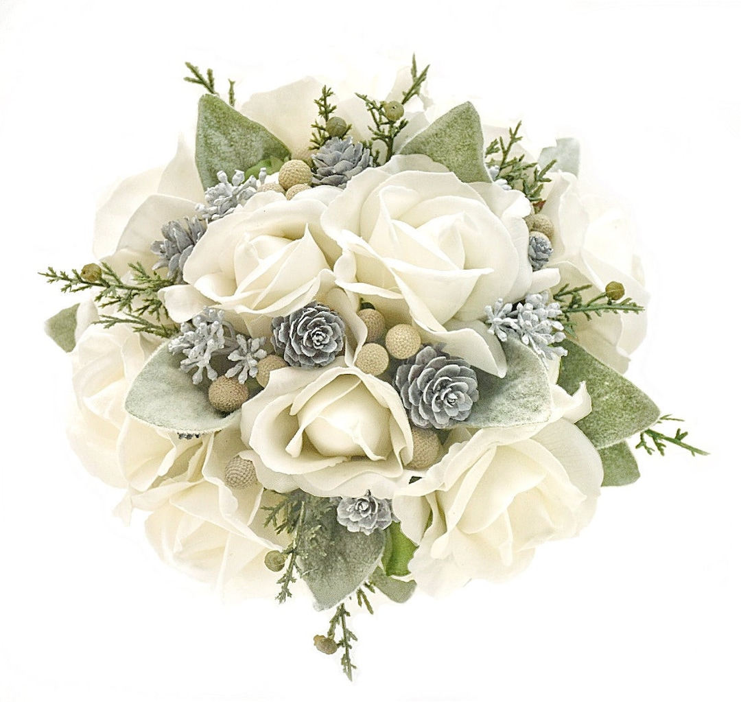 Real Touch Artificial White Ivory Roses Bridal Bridesmaids Cascade ...
