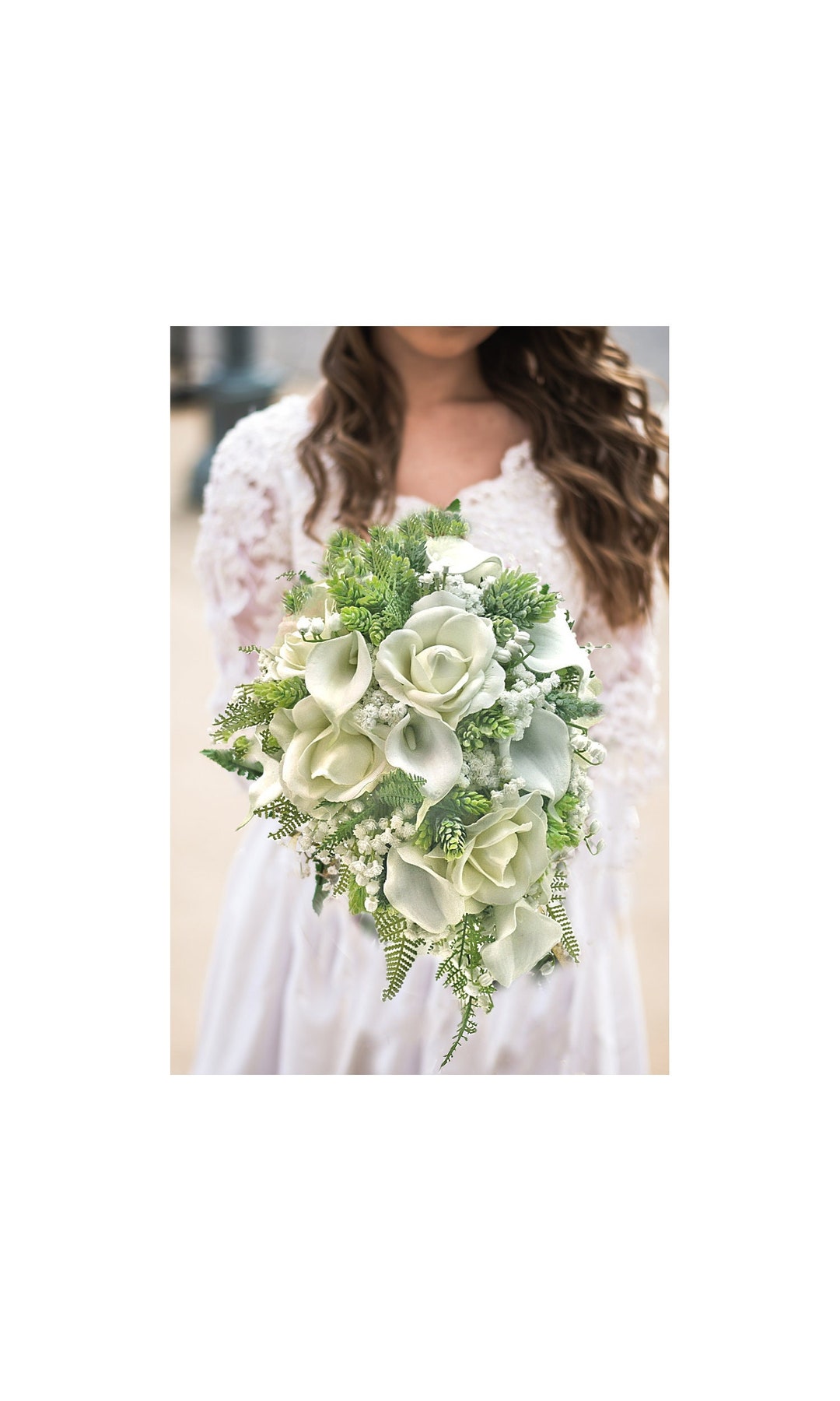 Real Touch Artificial White Ivory Rose Calla Lily Hops Babys Breath ...