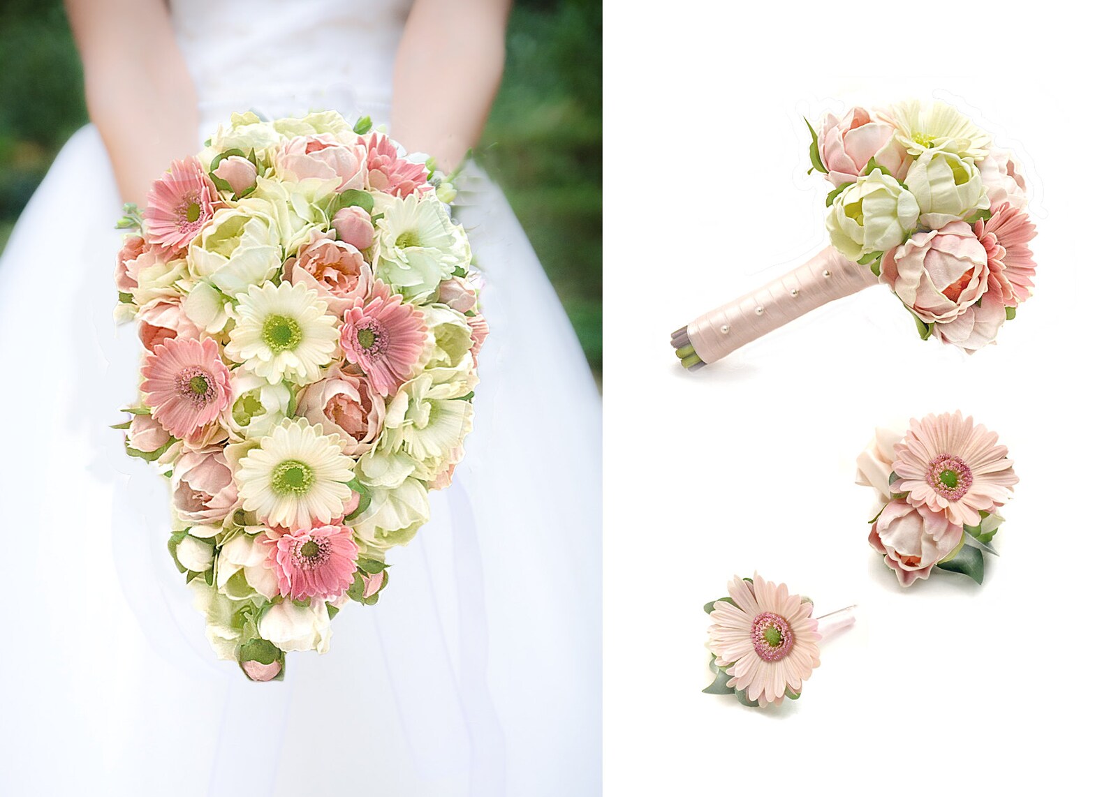 Real Touch Artificial White Ivory Pink Daisy Peonies Bridal - Etsy