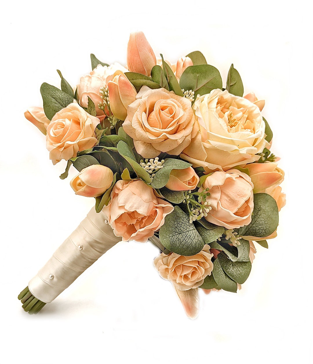 Real Touch Artificial Cabbage Roses Peach Peonies Tulips Eucalyptus ...