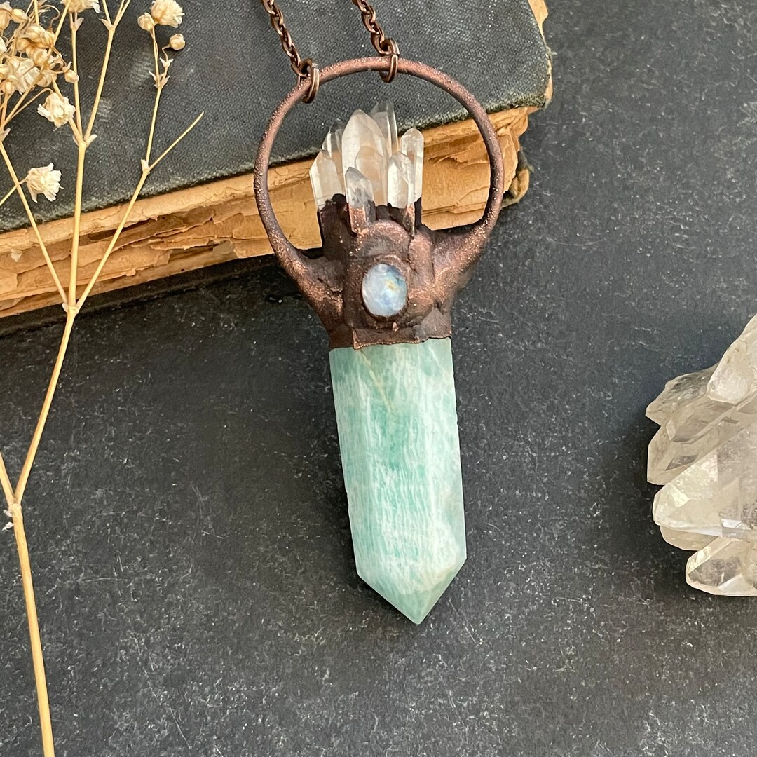 Large Amazonite Crystal Point With Mini Quartz Crystals and Rainbow ...