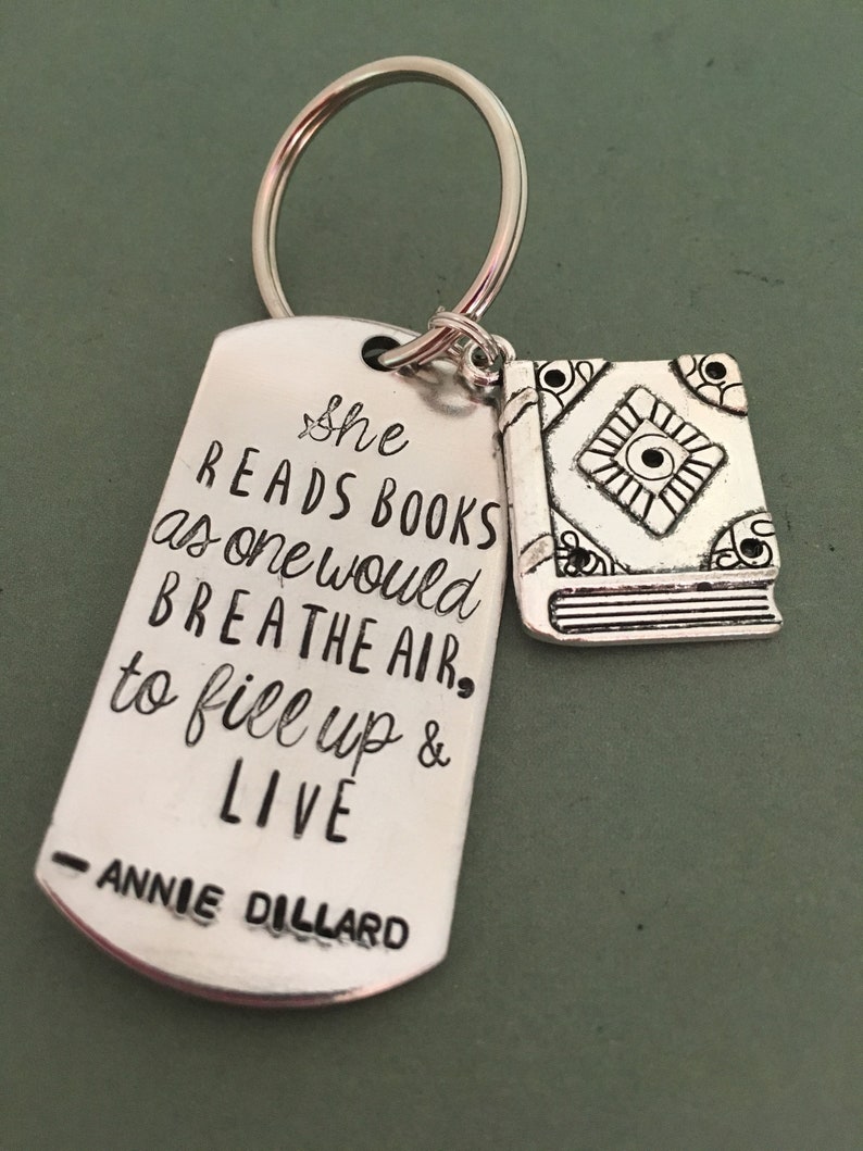 Book Lover Keychain She Reads Books as One Would Breathe Air - Etsy