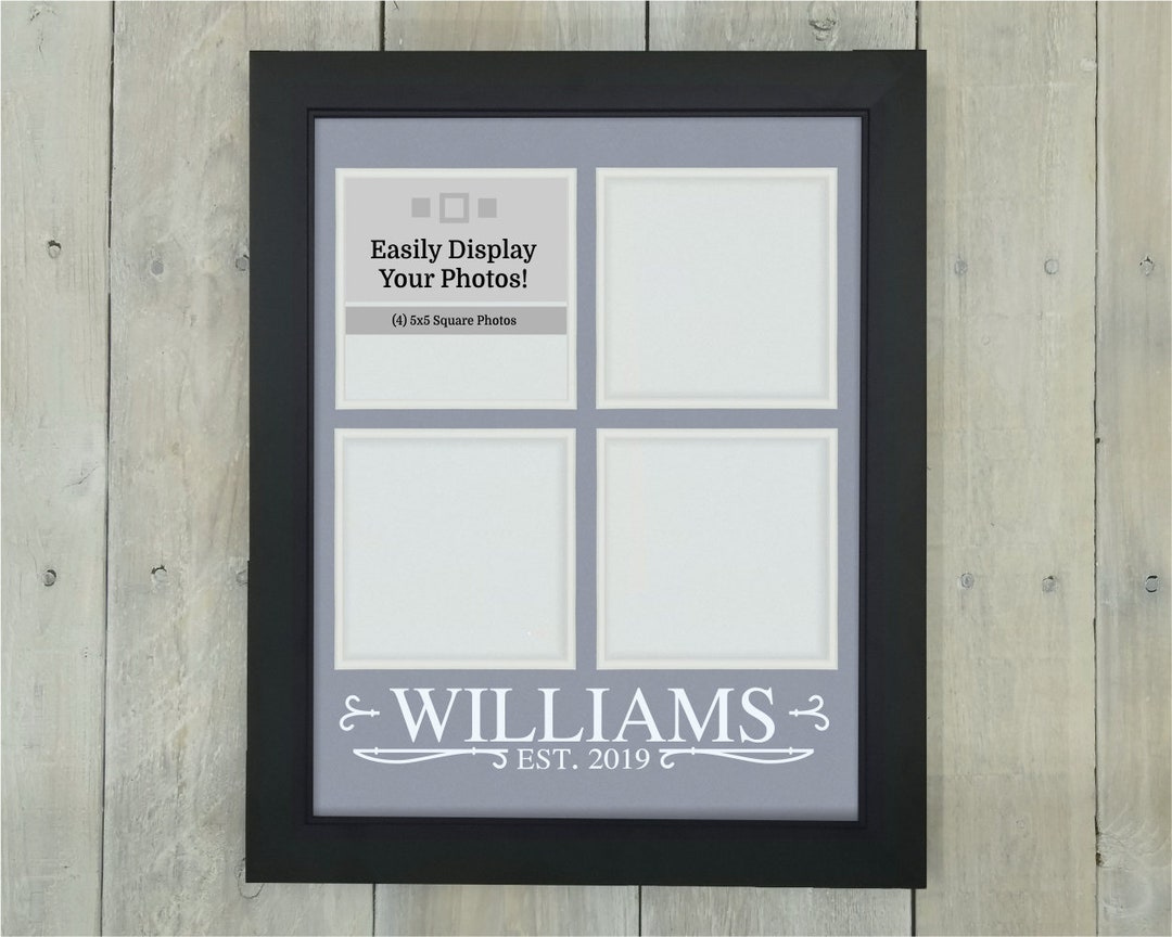 Personalized Last Name EST Year Photo Mat - for Four 5x5 Square Photos ...