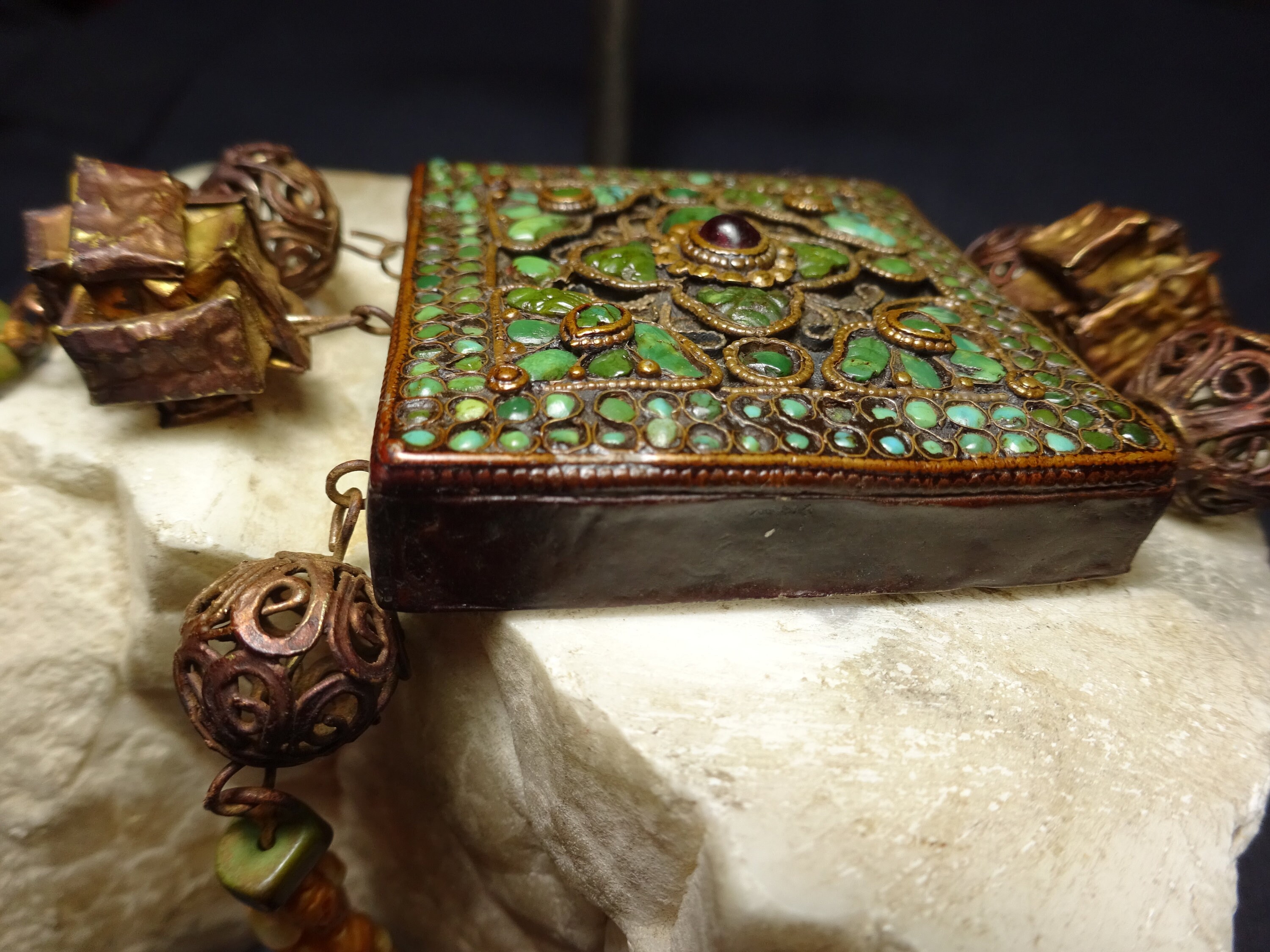 An Antique Rare Gao Gau Amulet Box With Turquoise Jade Pearls Tibet ...
