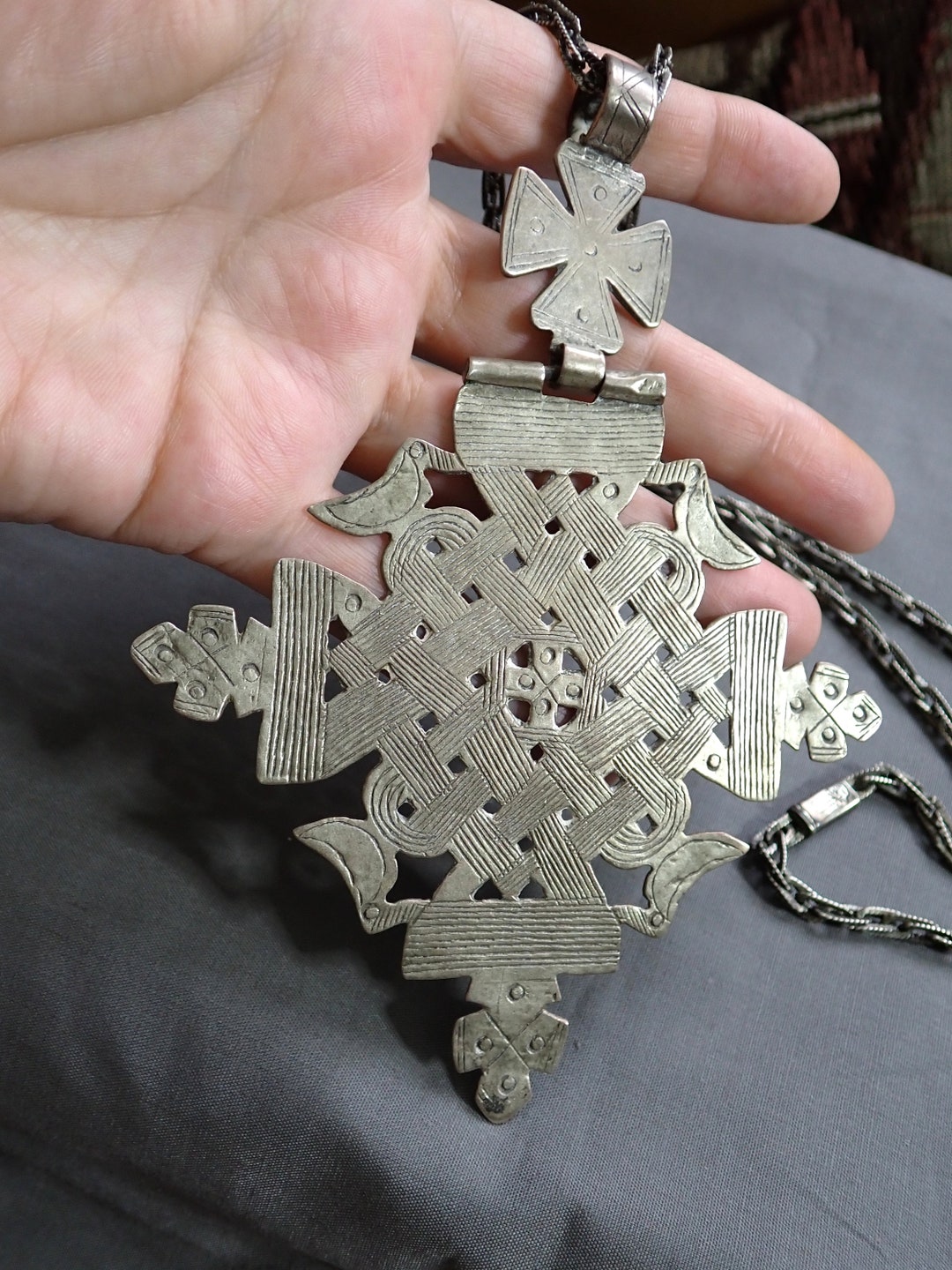 Adorable Lalibela Ethiopian Cross on Elaborate Mexican Silver Chain - Etsy