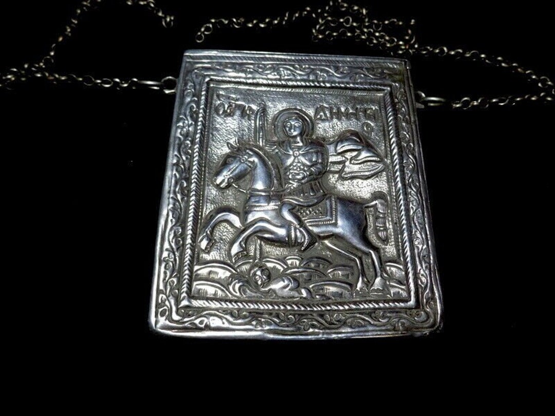 Greek Amulet Box Pendant Ασημένιο Φυλαχτό Άγιος Δημήτριος Silver ...