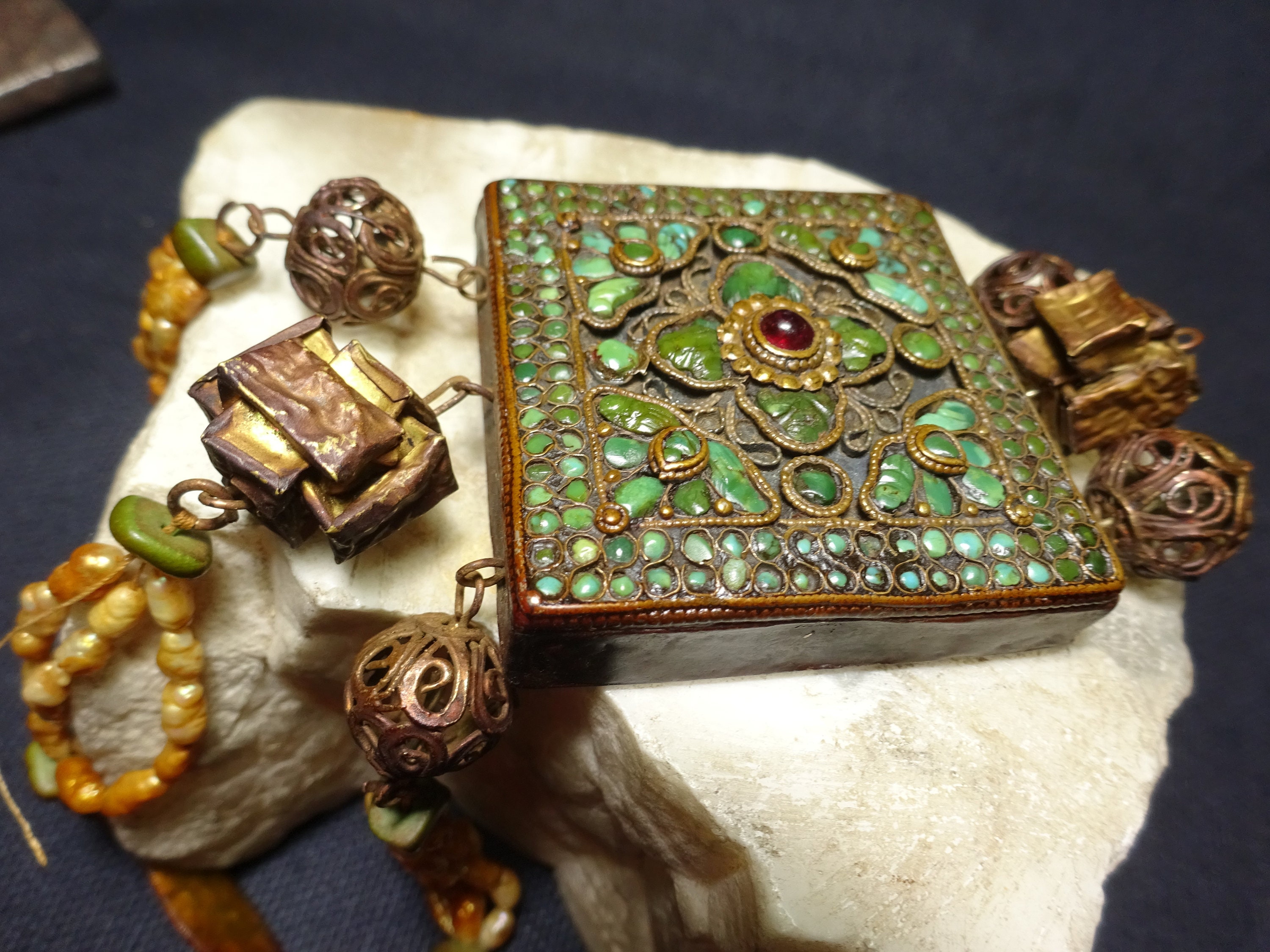An Antique Rare Gao Gau Amulet Box With Turquoise Jade Pearls - Etsy