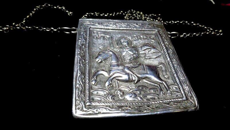 Greek Amulet Box Pendant Ασημένιο Φυλαχτό Άγιος Δημήτριος Silver ...