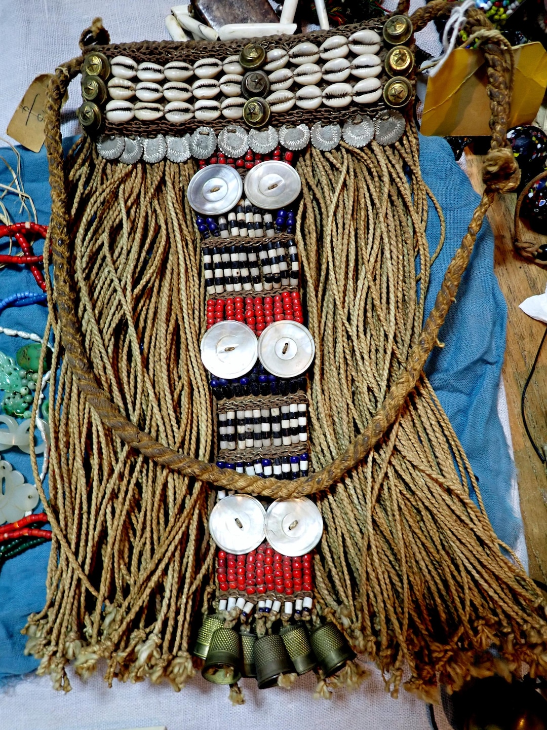 East Africa Beadwork Kirdi Tribal Art MOP Cowrie Glass Natural Fibre ...