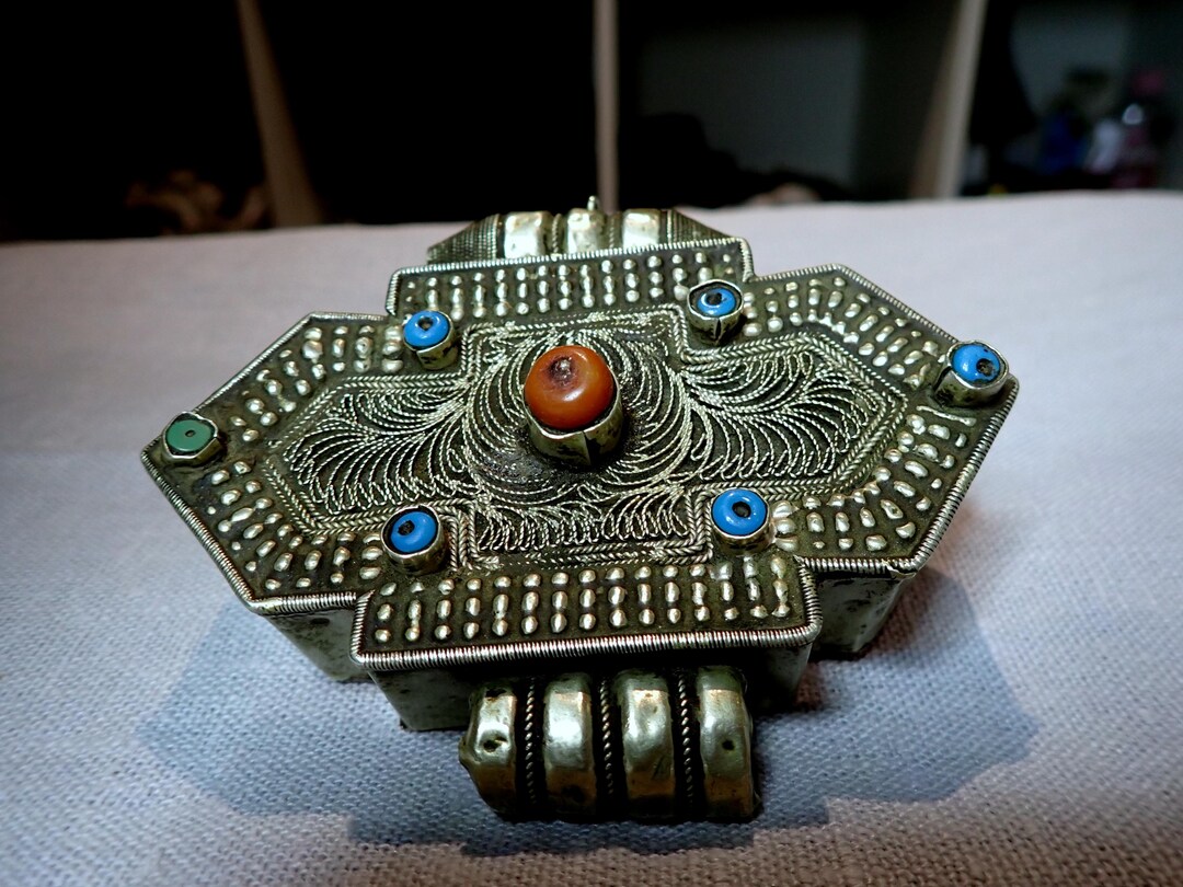 Tibetan Gao Gau Box Amulet Holder Silver Amber Copper Himalaya - Etsy