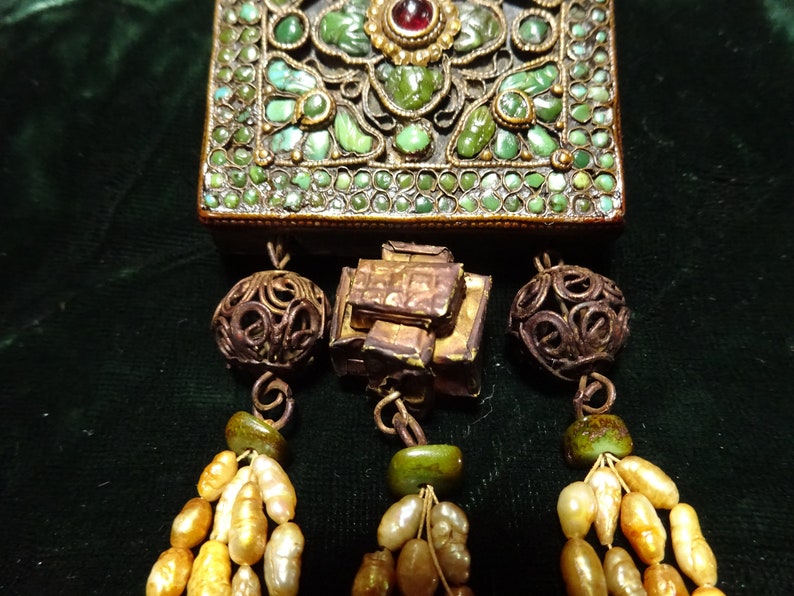 An Antique Rare Gao Gau Amulet Box With Turquoise Jade Pearls Tibet ...