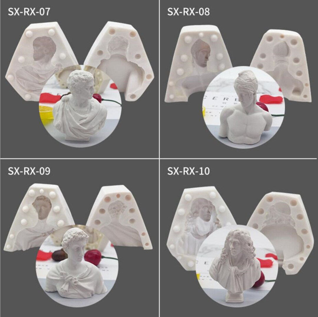 4 Styles Plaster Portrait Mold Geometric Man Face Molds Silicone Mold ...