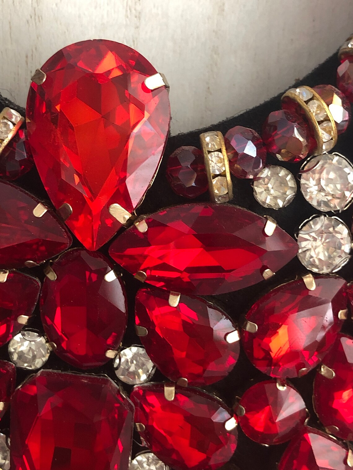 Red Jeweled Bedazzled Collar Necklace, Bracelets and Earrings - Etsy