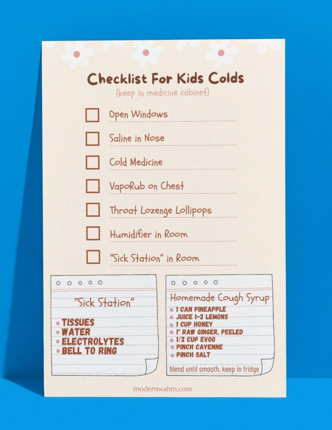 Printable Kids Sick Checklist, Summer Checklist for Children's Colds ...