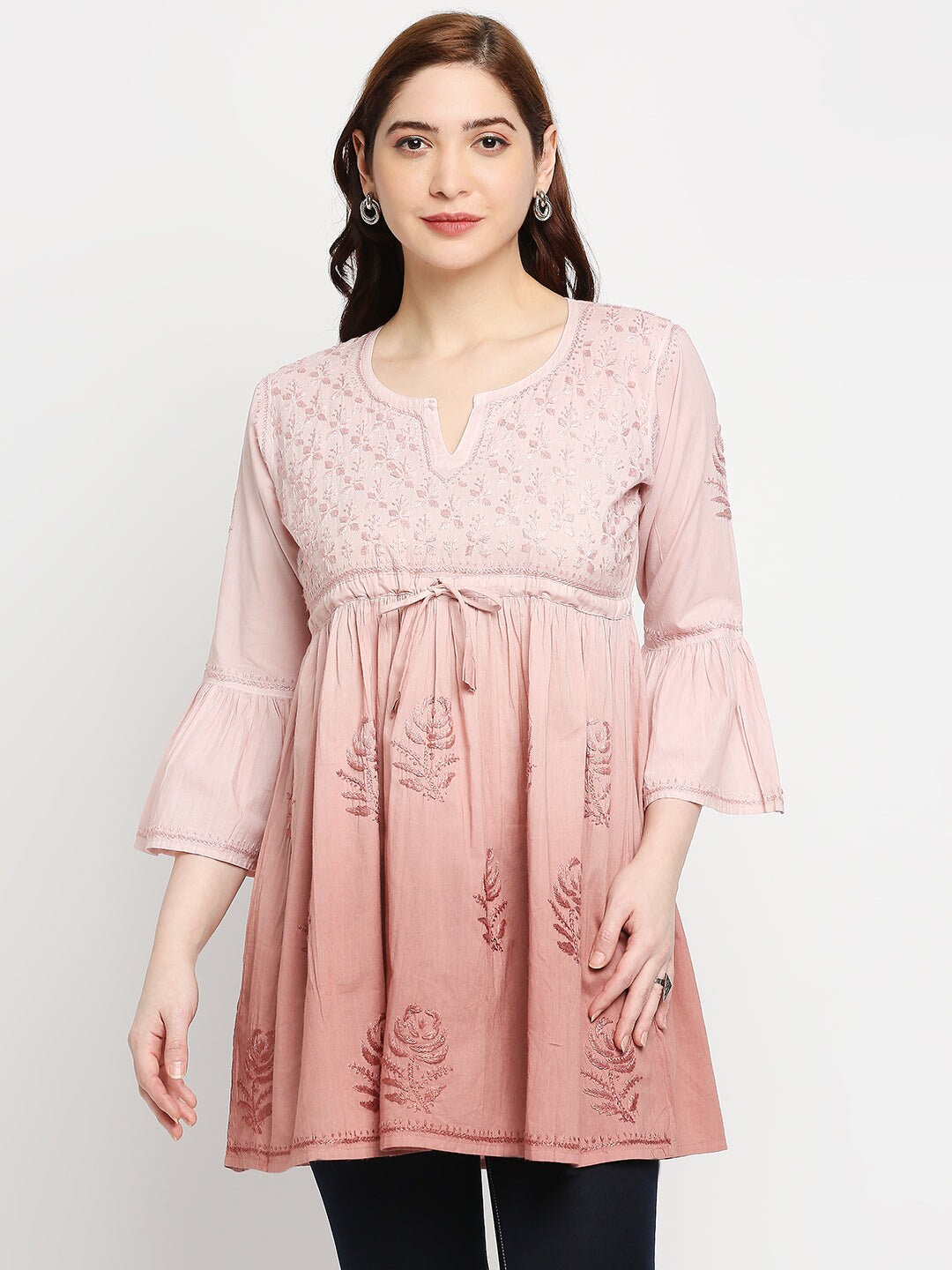 Lucknow Chikankari Hand Embroidered Peplum Fit and Flared Top Shaded ...