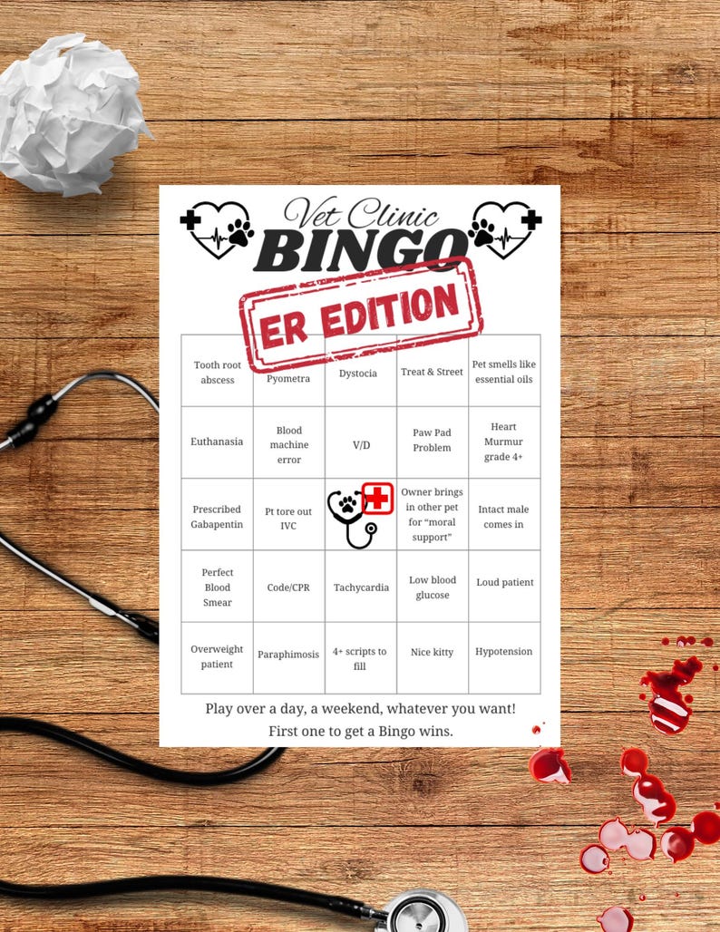 Vet Clinic Bingo Cards *ER Edition* - Etsy