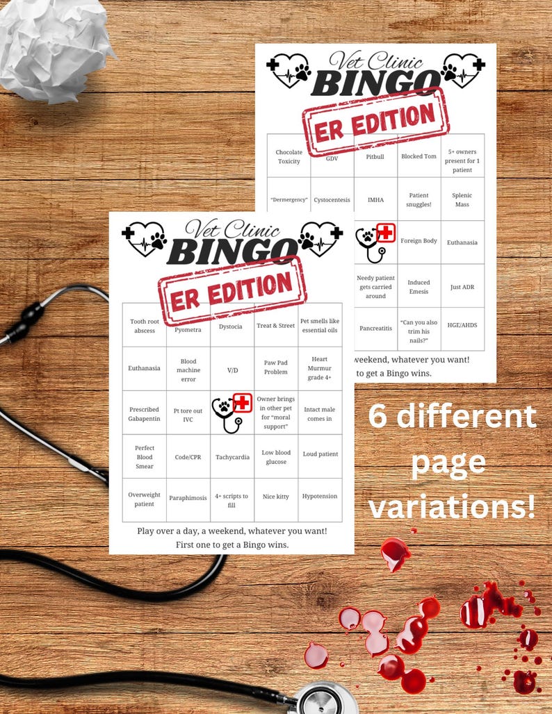 Vet Clinic Bingo Cards *ER Edition* - Etsy