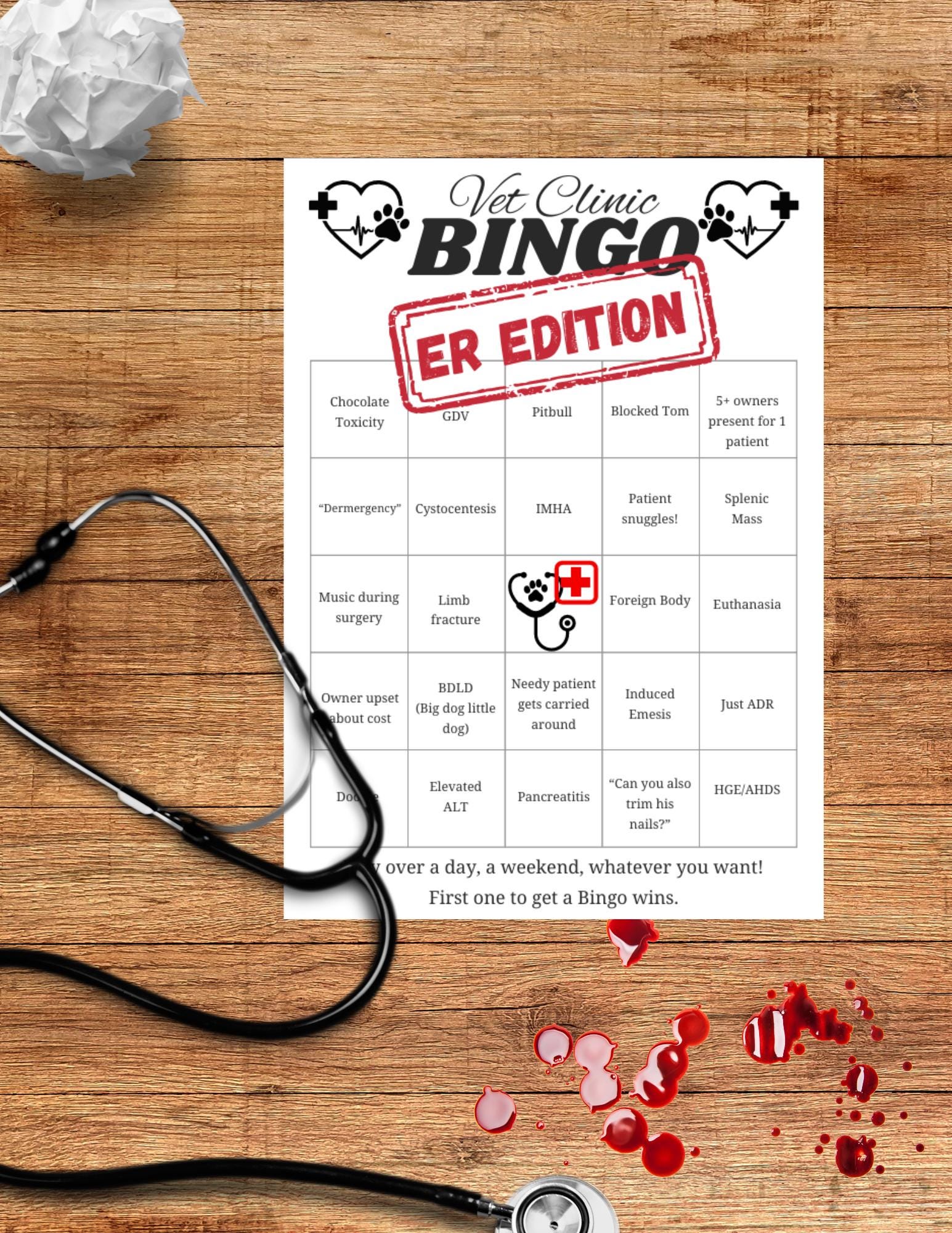 Vet Clinic Bingo Cards *ER Edition* - Etsy