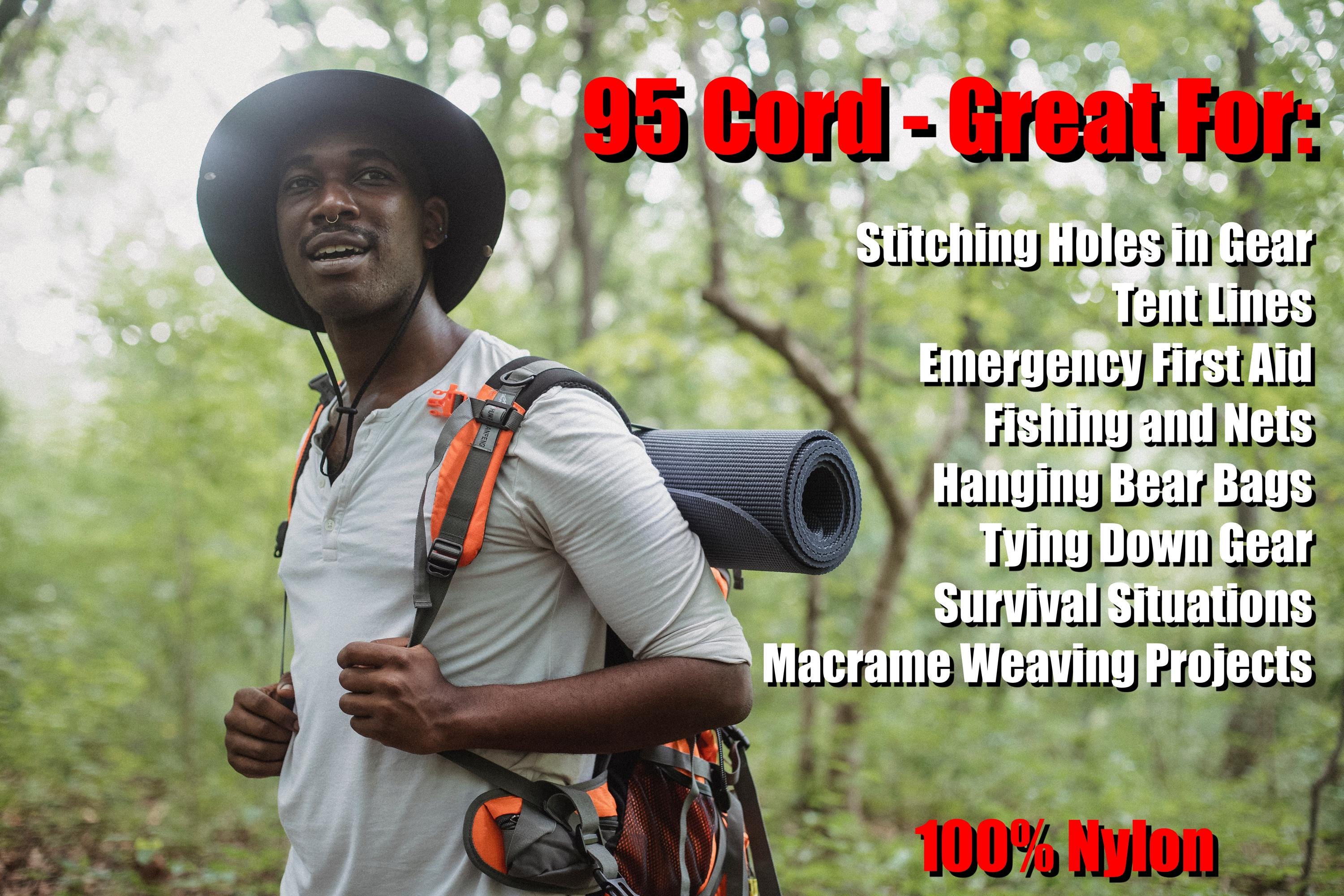 95 Cord - Black - Type 1 Paracord - 100 Feet on Plastic Winder - 1/16 ...