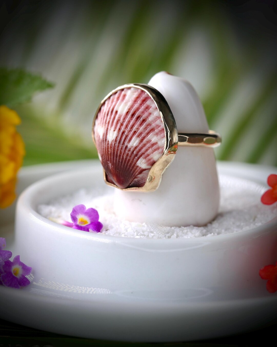 Pink Scallop Shell Ring – 14k Gold Fill Handmade Coastal Jewelry, Size ...