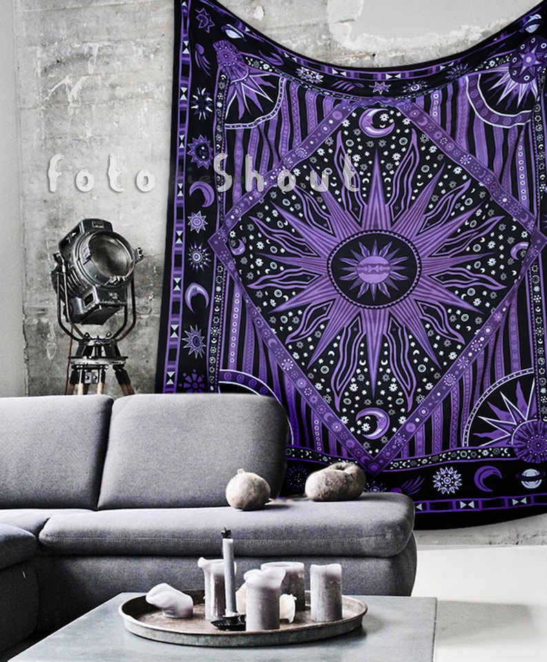 Purple Celestial Sun Moon Stars Planet Universe Burning Sun | Etsy