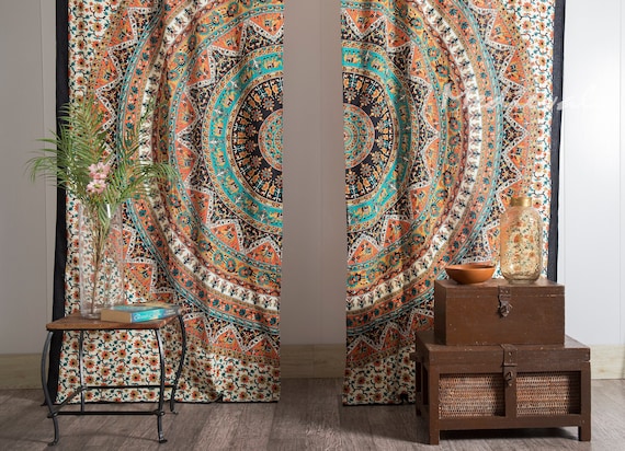 Indian Curtains Paisley Ivory Bohemian Elephant Printed | Etsy