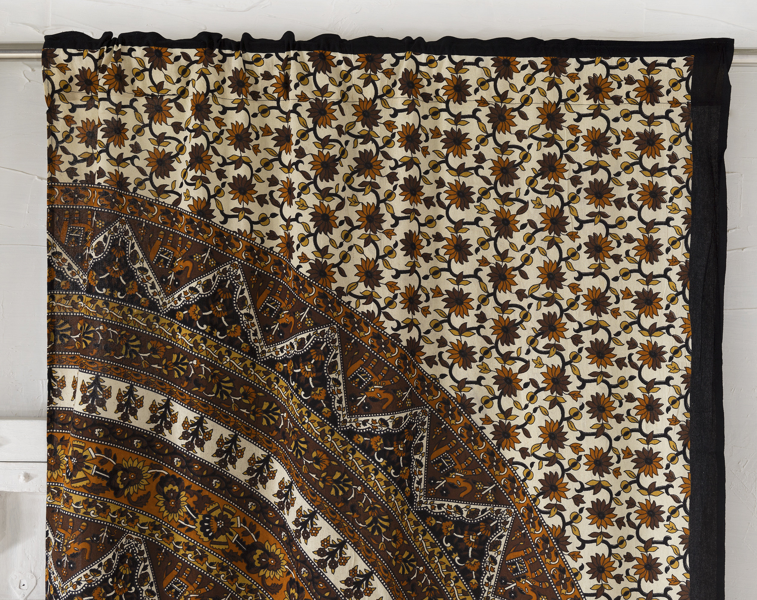 Indian Walll Panel Curtains Cotton Paisley Brown Geometrical Design ...