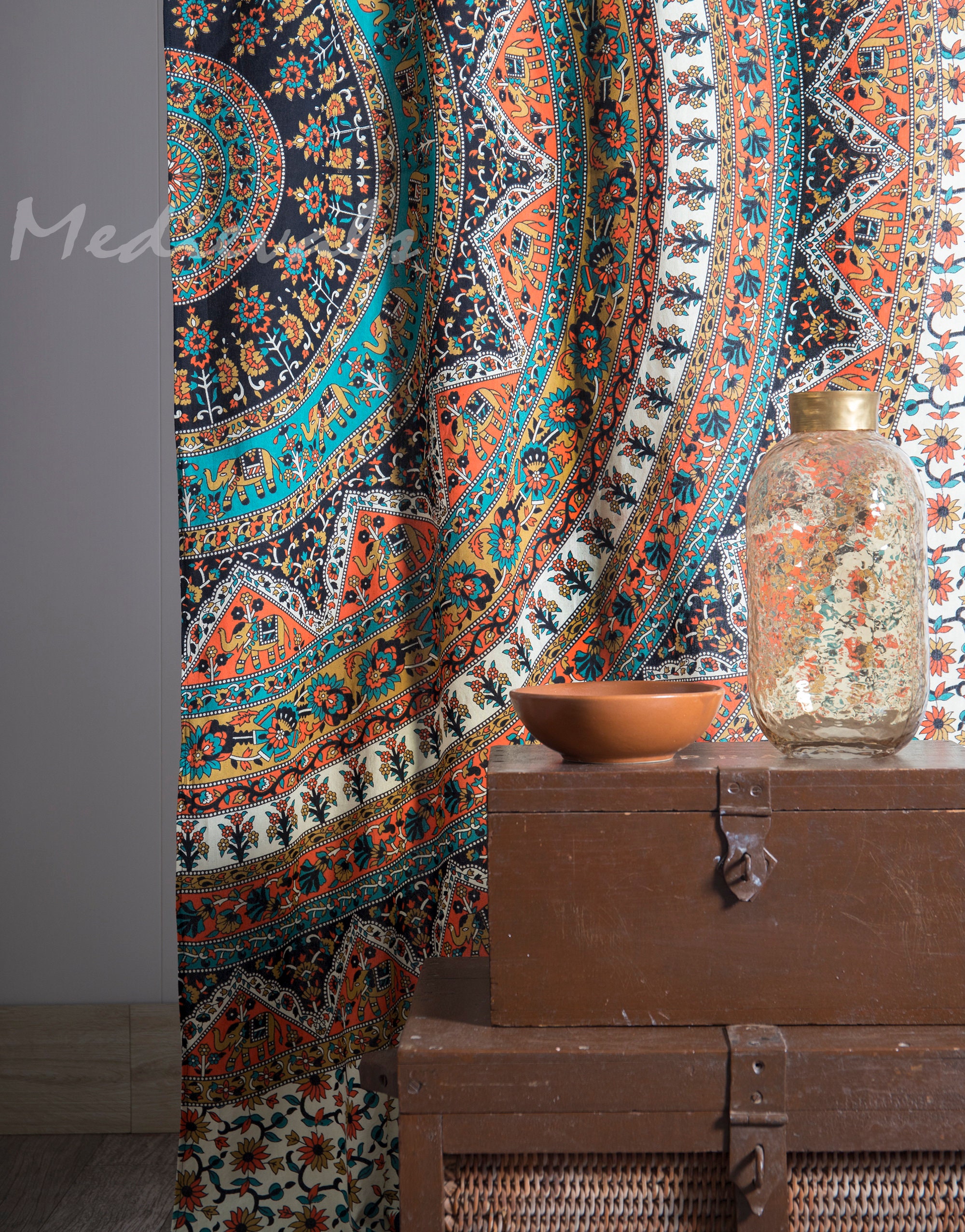 Indian Curtains Paisley Ivory Bohemian Elephant Printed | Etsy