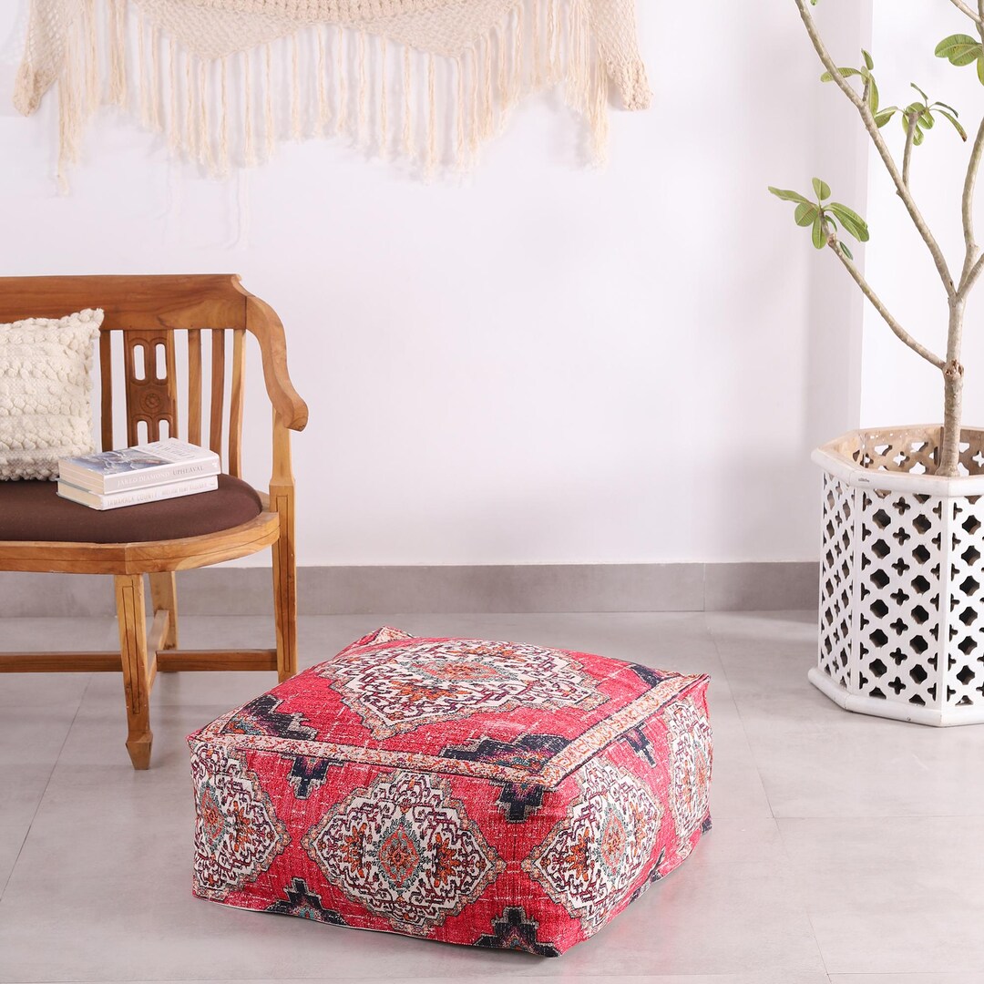 Persian Aztec Pattern Vintage Antiqe Square Pouff Cushion, Pink Color ...