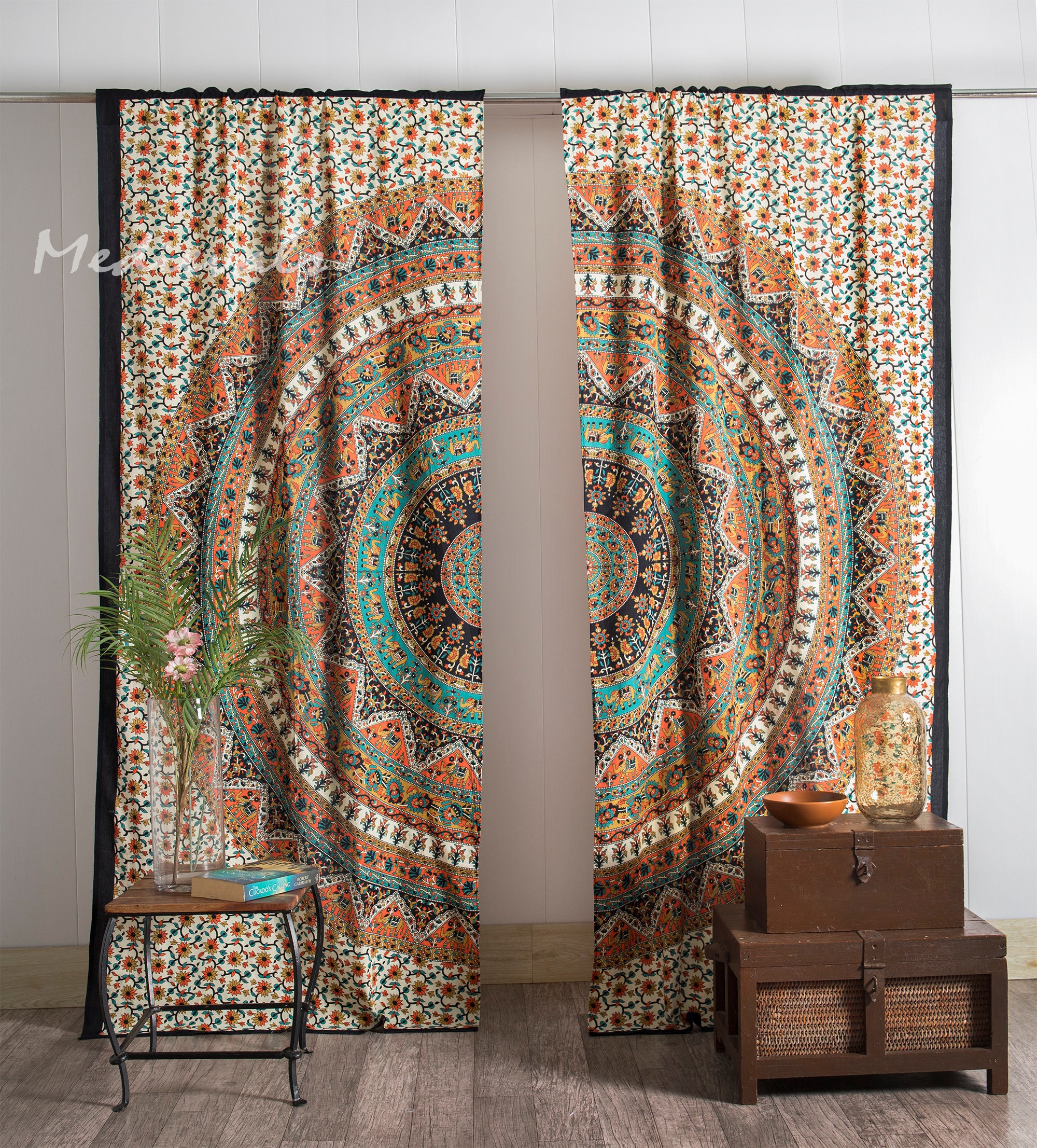 Indian Curtains Paisley Ivory Bohemian Elephant Printed | Etsy