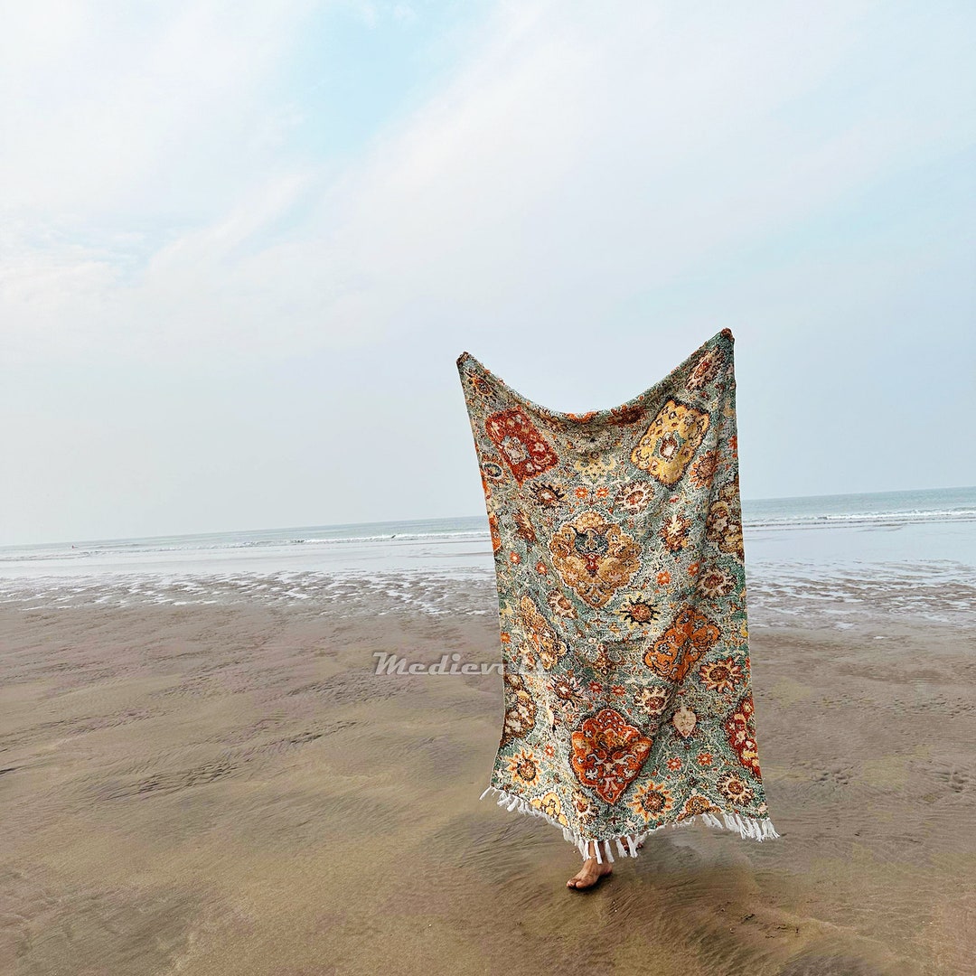 Vintage Throw Boho Persian Blanket Turkish Handloom Cotton Distressed ...