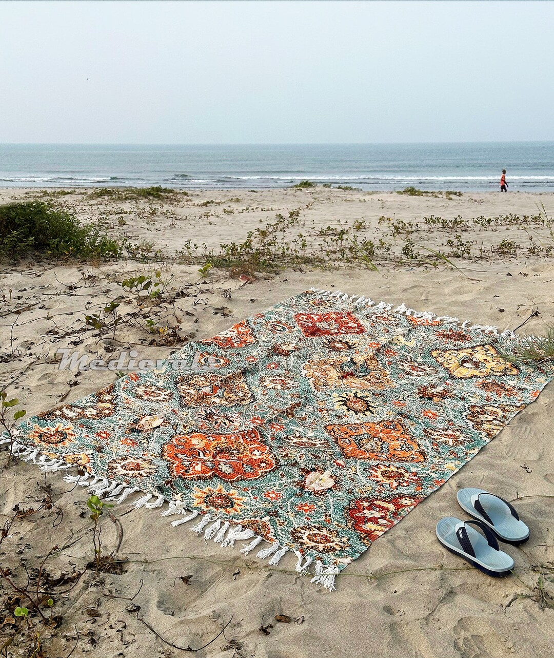 Vintage Throw Boho Persian Blanket Turkish Handloom Cotton Distressed ...