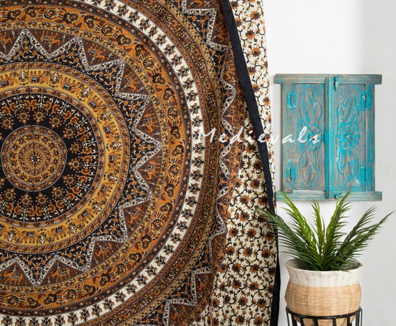 Paisley Indian Mandala Vibrant Ivory Brown Boho Wall Tapestry | Etsy
