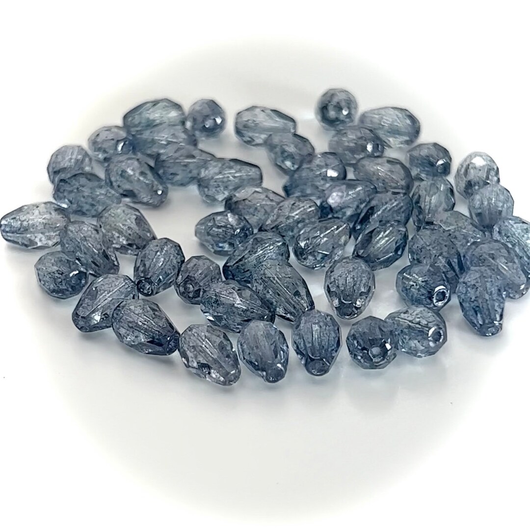 Czech Glass Pear Shaped Fire Polished Beads 9x7mm Crystal Blue Luster ...