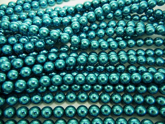 Petrol Light Blue Pearl Czech Round Glass Imitation Pearls in | Etsy