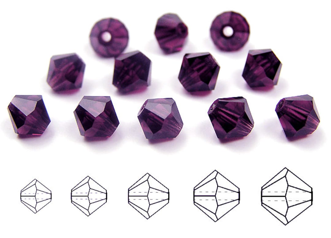Deep Violet Traditional Czech Glass MC Bicone Beads Rondell Diamond ...