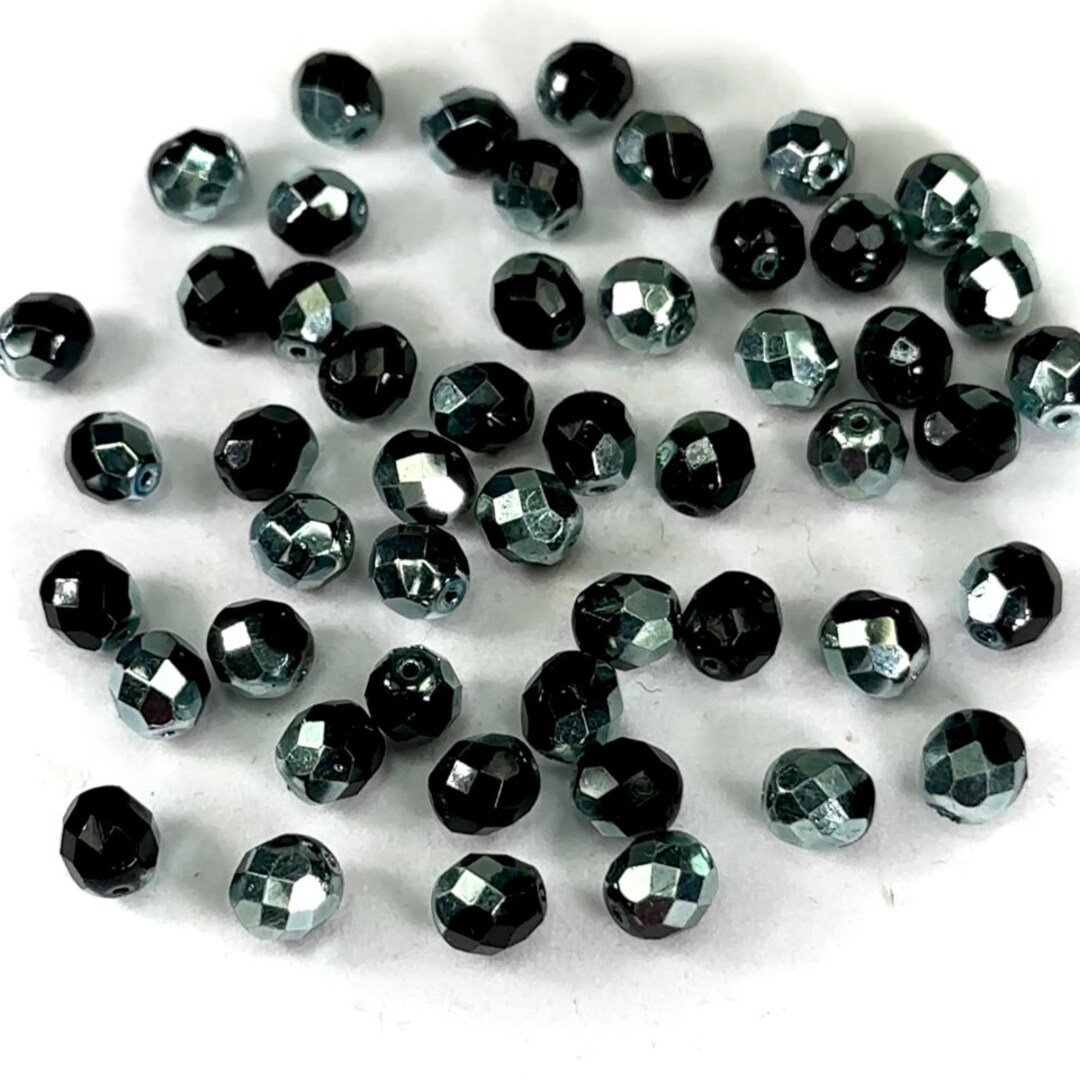 Jet Blue Apolo Half Coated Czech Fire Polished Round Faceted Glass ...
