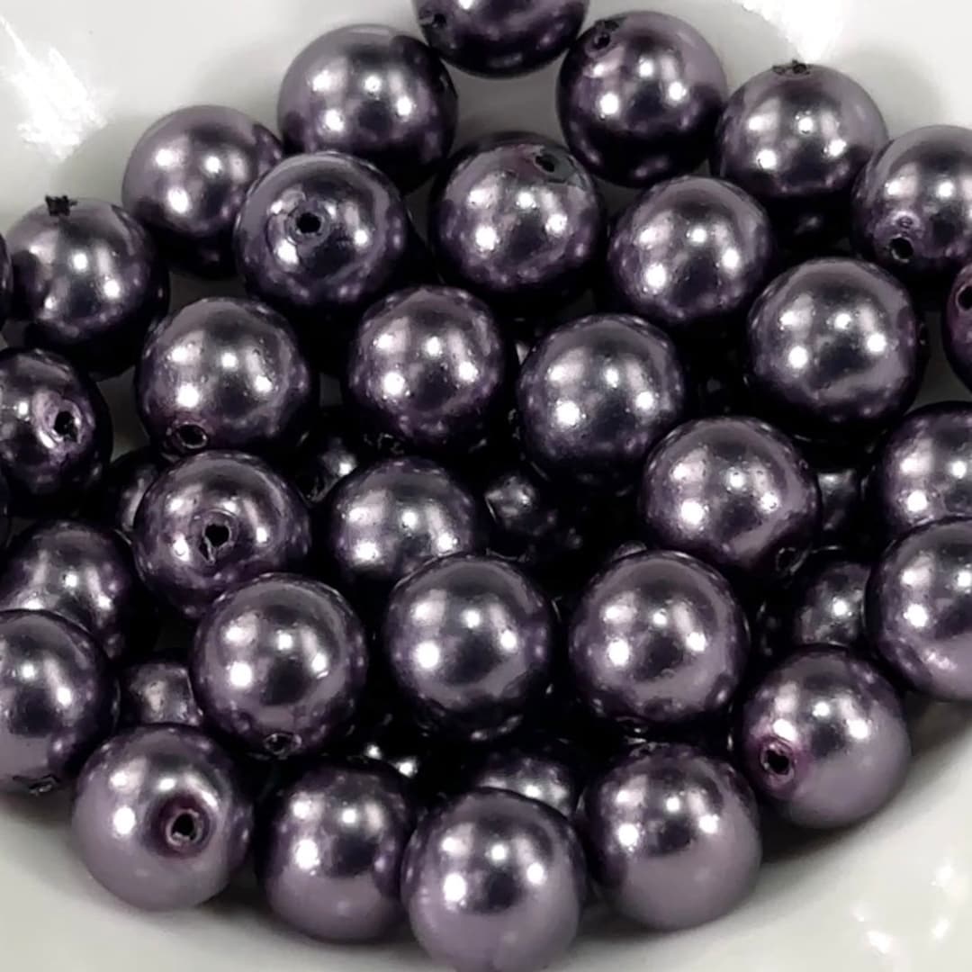 Czech Round Glass Imitation Pearls Rich Purple #2 Pearl Color 6mm 8mm ...