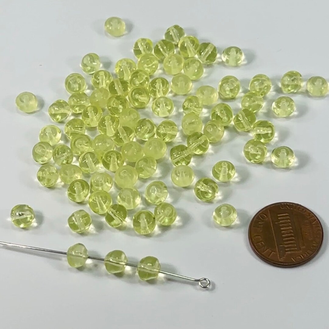 Czech Pressed Druk Round Snail Shape Glass Beads Yellow Neon 6mm 80pcs ...