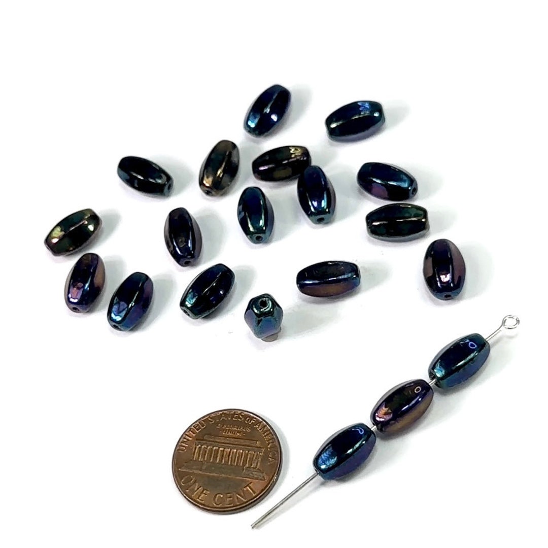 Czech Pressed Druk Pealed Olive Glass Beads 12x7mm Iris Coated 20pcs ...