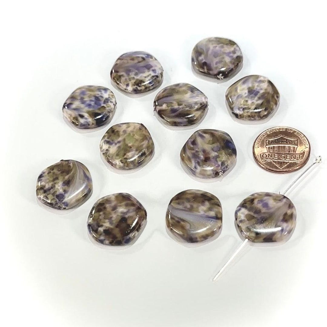 Czech Glass Smooth Hexagon Beads 18mm Beige Brown Purple Mix Marble ...