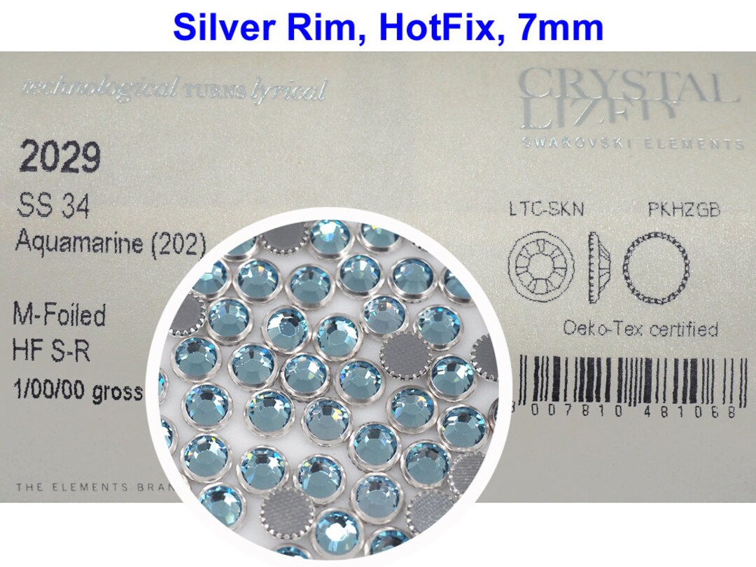 Swarovski Art 2029 HF Aquamarine Silver Rimmed Hotfix Rhinestone ...