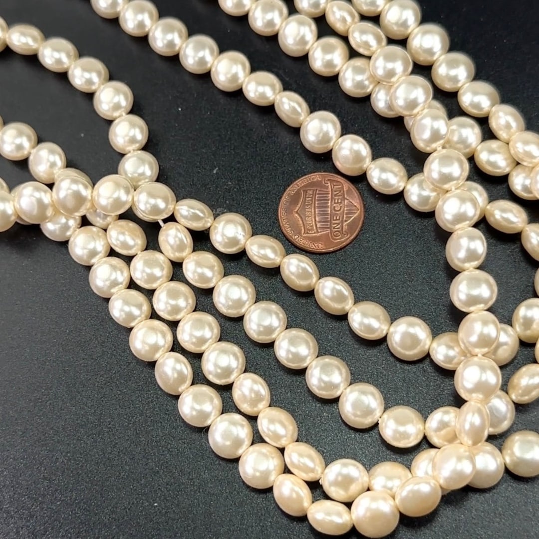 Czech Lentil Coin Glass Pearls 9x6mm Cream Pearl Color Squished Pearls ...