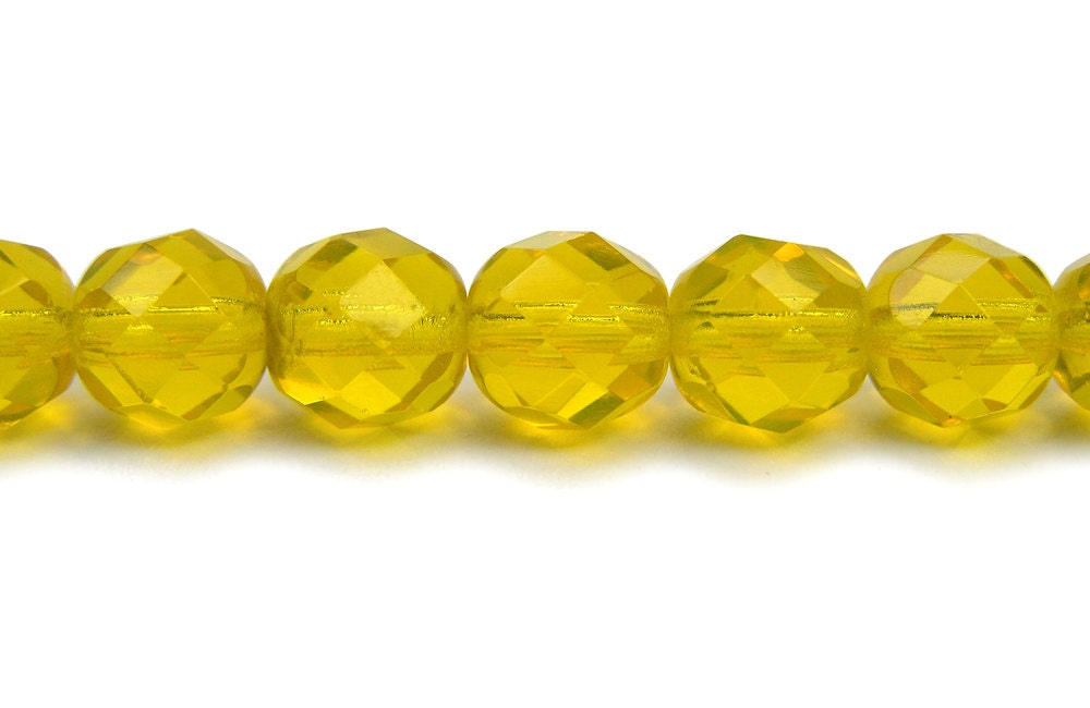 Citrine Color Czech Fire Polished Round Faceted Glass Beads | Etsy