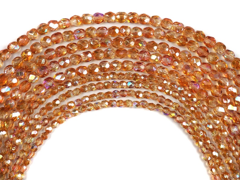 Crystal Apricot Rainbow Coated Czech Fire Polished Round - Etsy