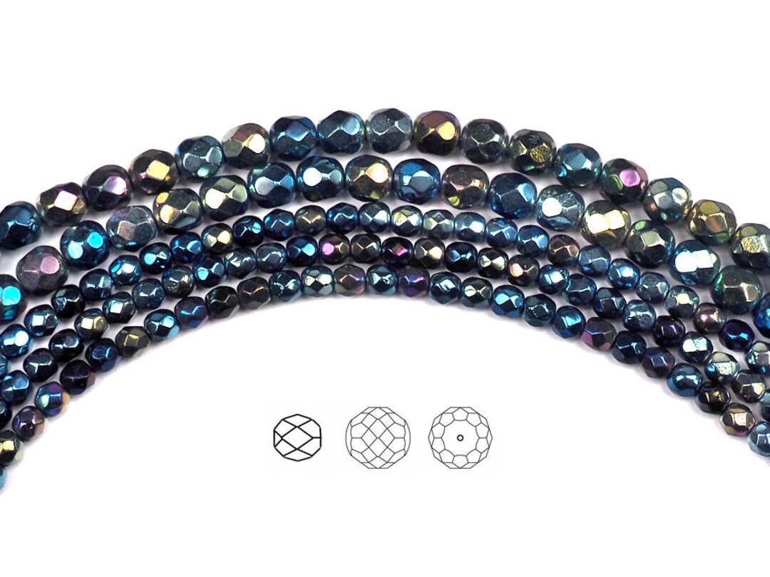 Jet Blue Star Iris Rainbow Iris Czech Fire Polished Round Faceted Glass ...