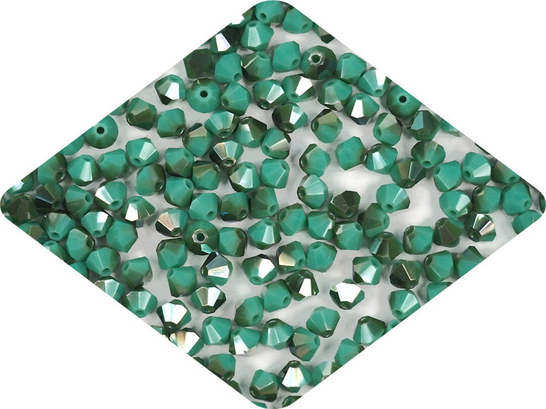 Green Turquoise Celsian Coated Opaque Traditional Czech Glass MC Bicone ...