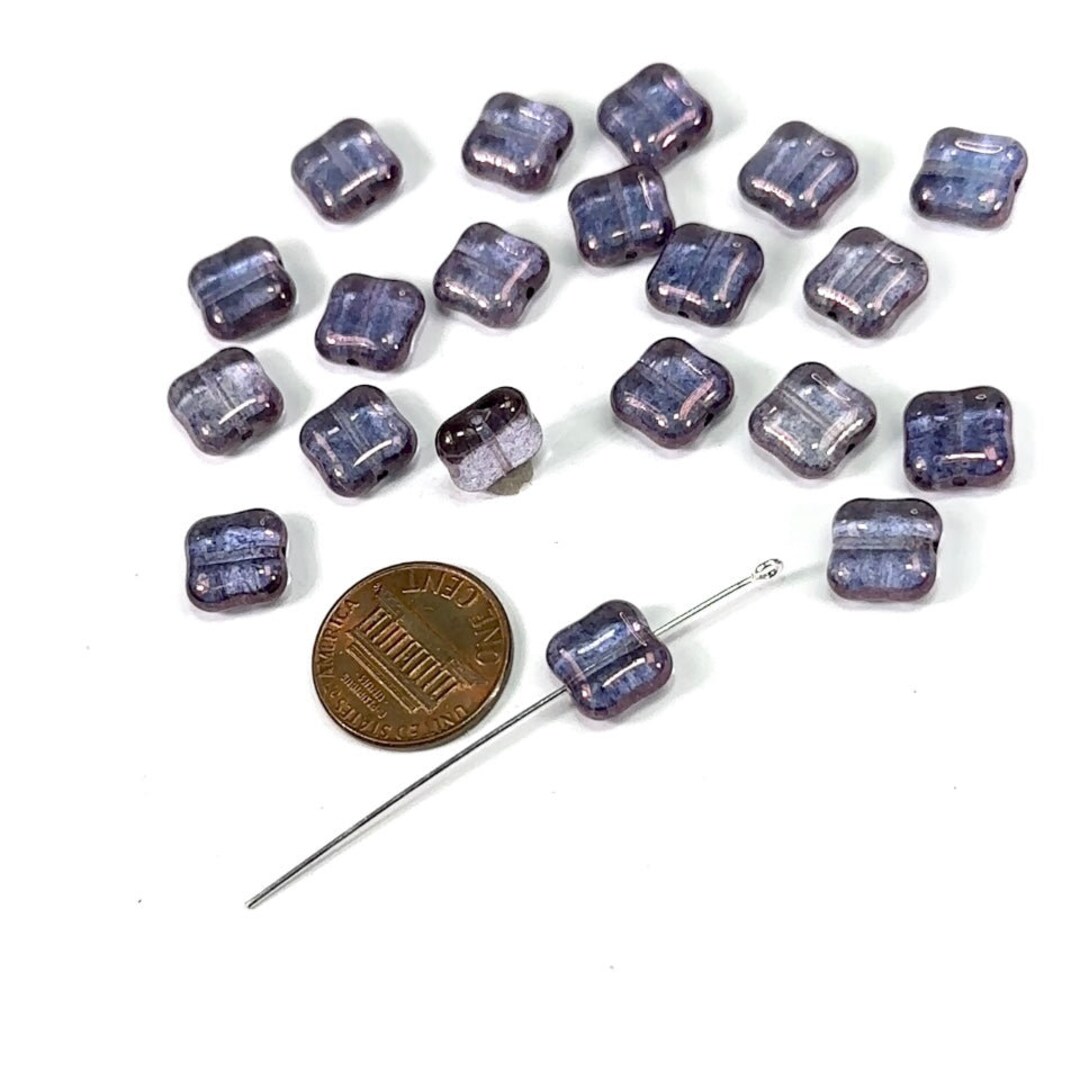 Czech Pressed Druk Beveled Square Glass Beads 10mm Crystal Purple ...