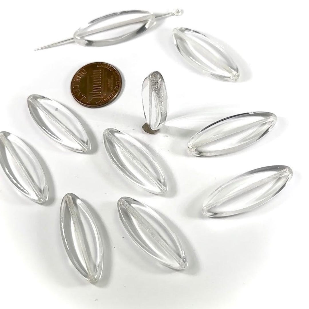 Czech Glass Druk Smooth Spindle Navette Beads 32x12mm Clear Crystal 10 ...